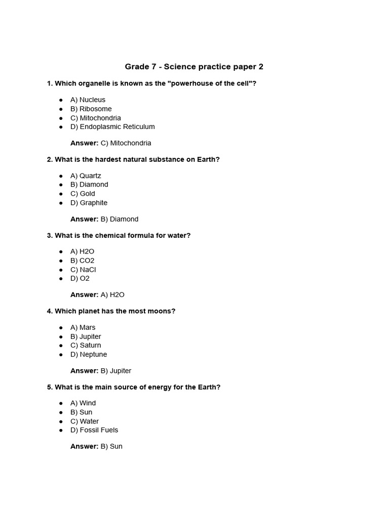 Grade 7 - Science Practice Paper 2 | PDF | Jupiter | Blood