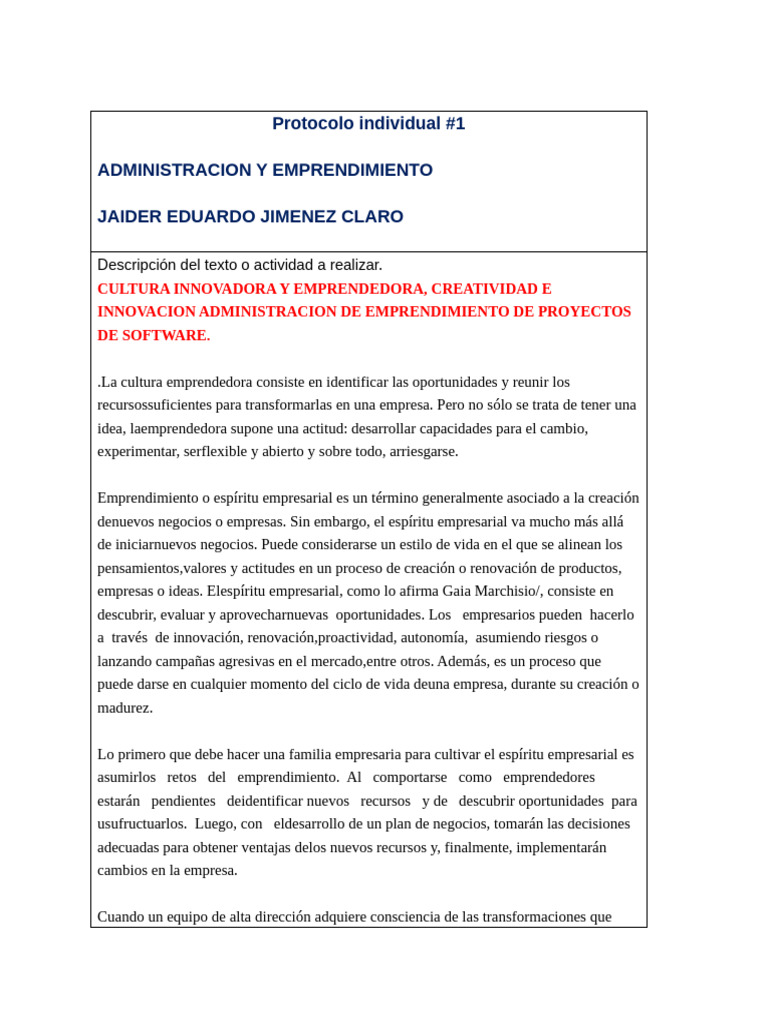 Protocolo Individual #1 de Administracion y Emprendimiento | PDF ...