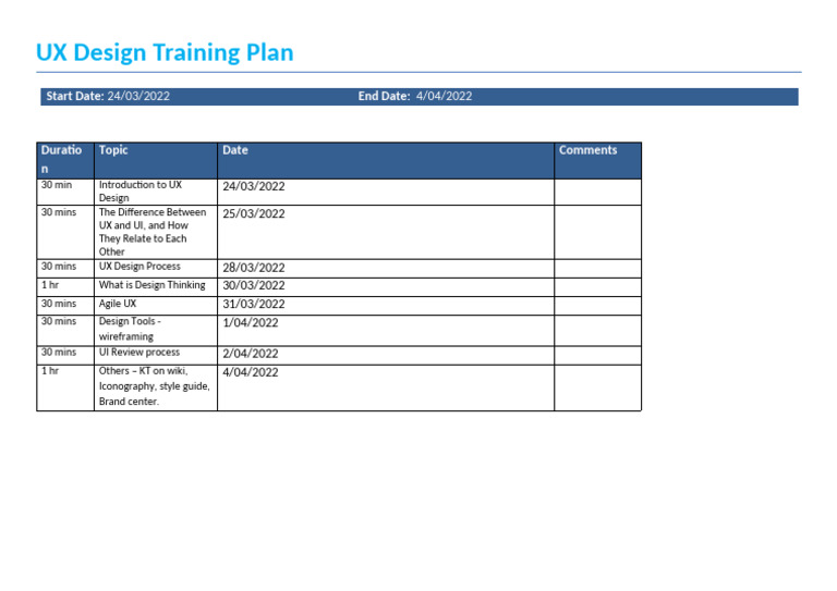 UX Design Training Schedule 2022 | PDF