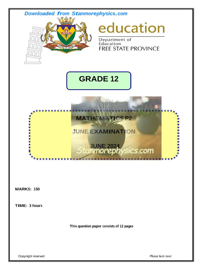 FS Maths Grade 12 June 2024 P2 Only | PDF