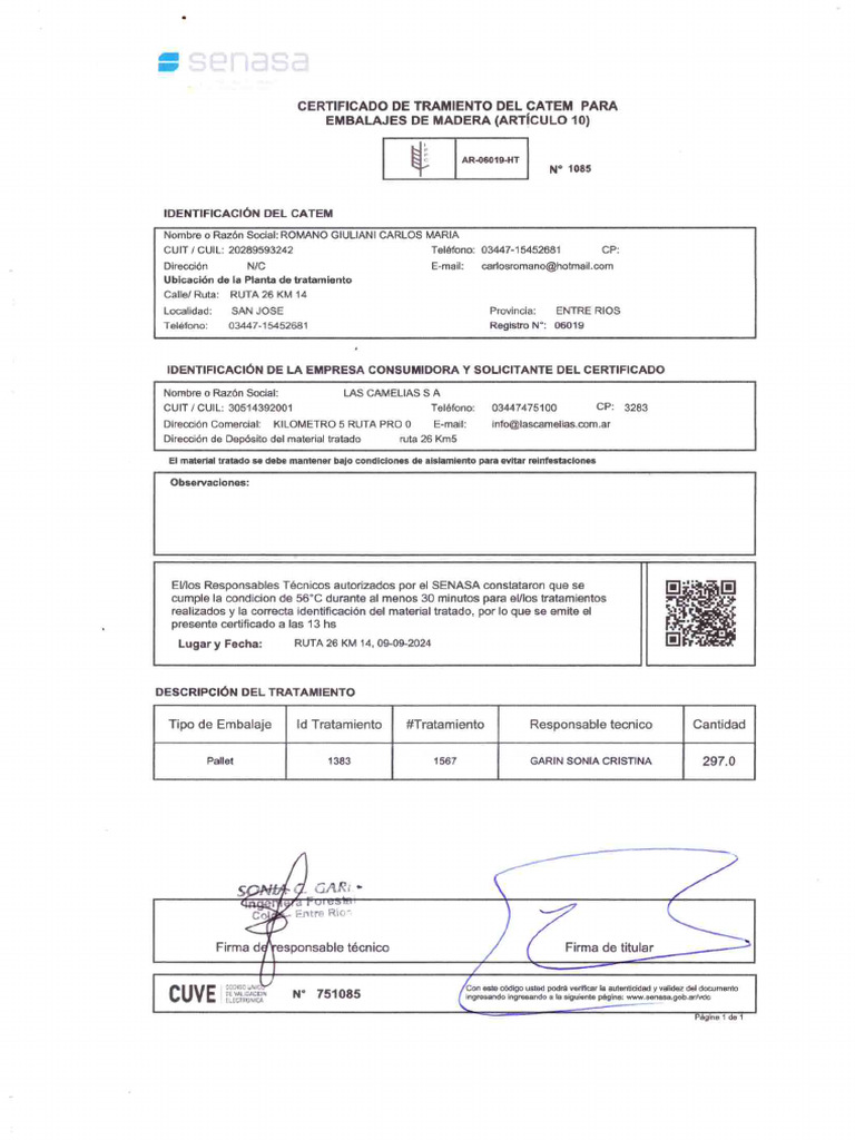 Nuevo Certificado de Pallets | PDF