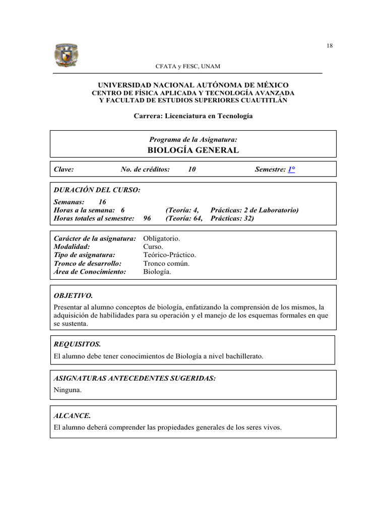 Biología General: Curso UNAM 1° Semestre | PDF | Plantas | Organismos