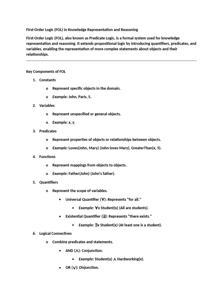 First-Order Logic (FOL) in Knowledge Representation and Reasoning | PDF | First Order Logic | Logic