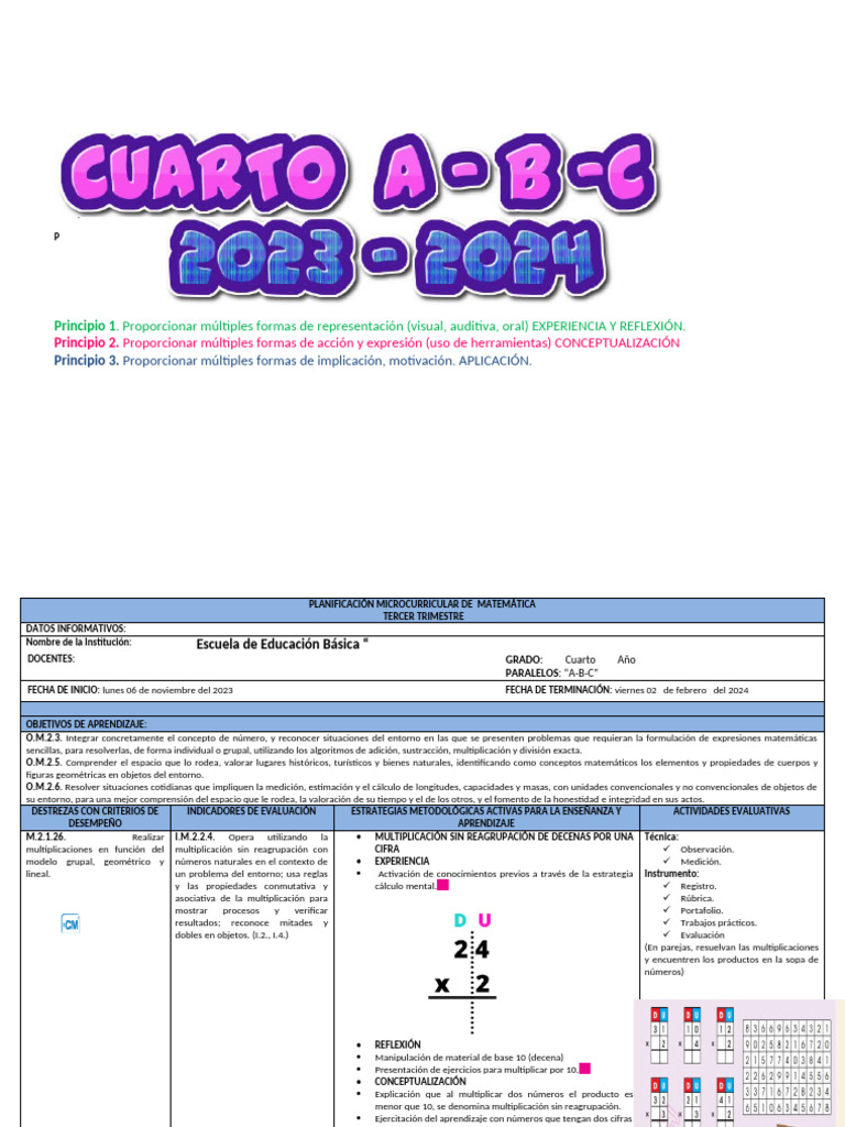 Metodología DUA para Matemáticas 4° grado | PDF | Aprendizaje ...