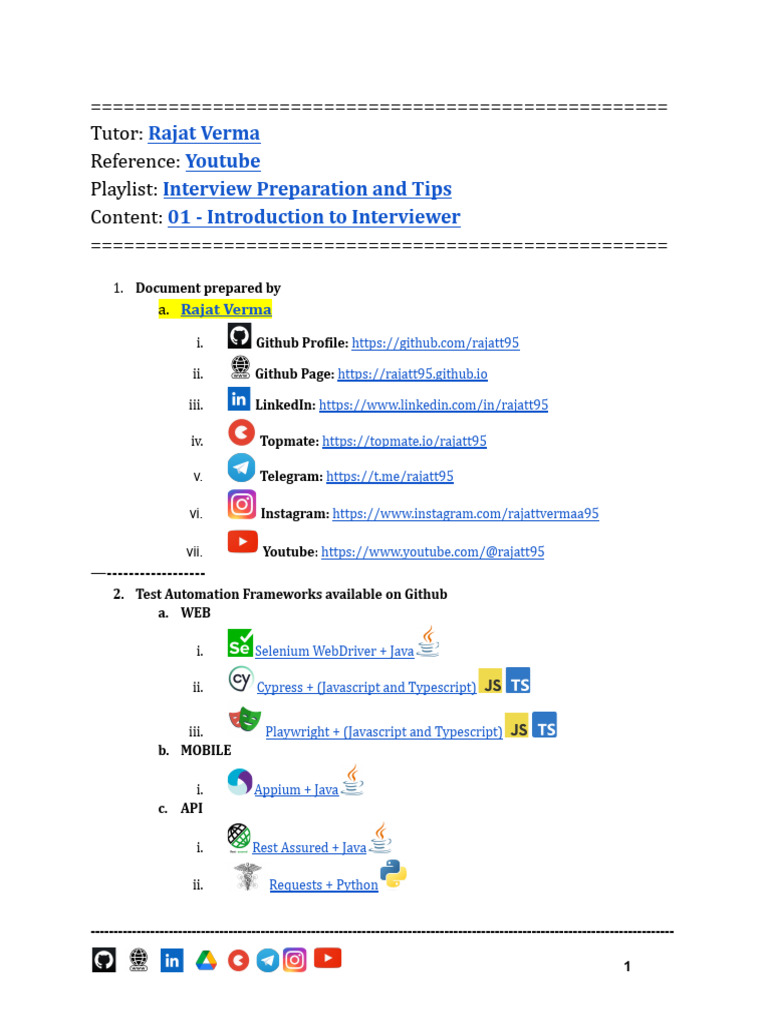 Youtube Playlist Interview Preparation and Tips 01 Introduction | PDF | Selenium (Software ...