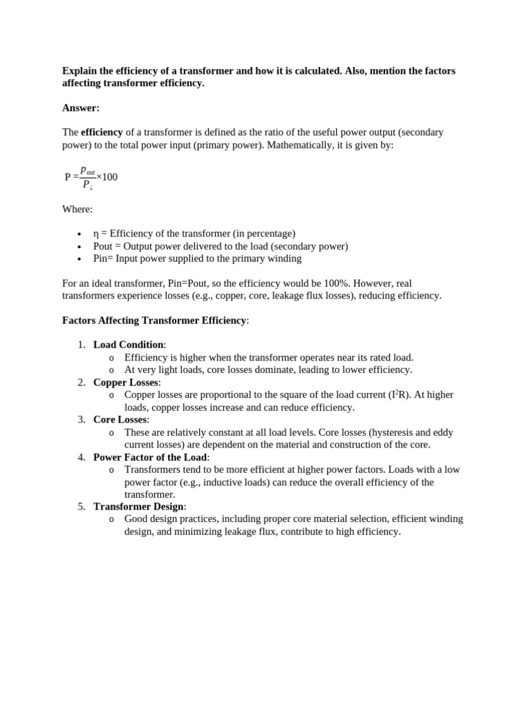 Transformer Efficiency Explained | PDF