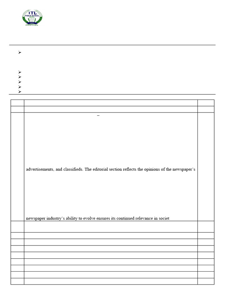 English - Vi - Pre Annual - QP | PDF | Newspapers | News