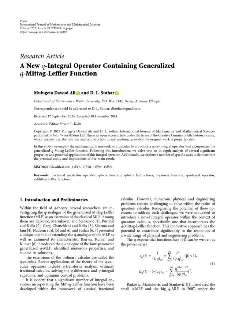 A_New_q-Integral_Operator_Containing_Generalized_q | PDF | Calculus | Mathematical Objects