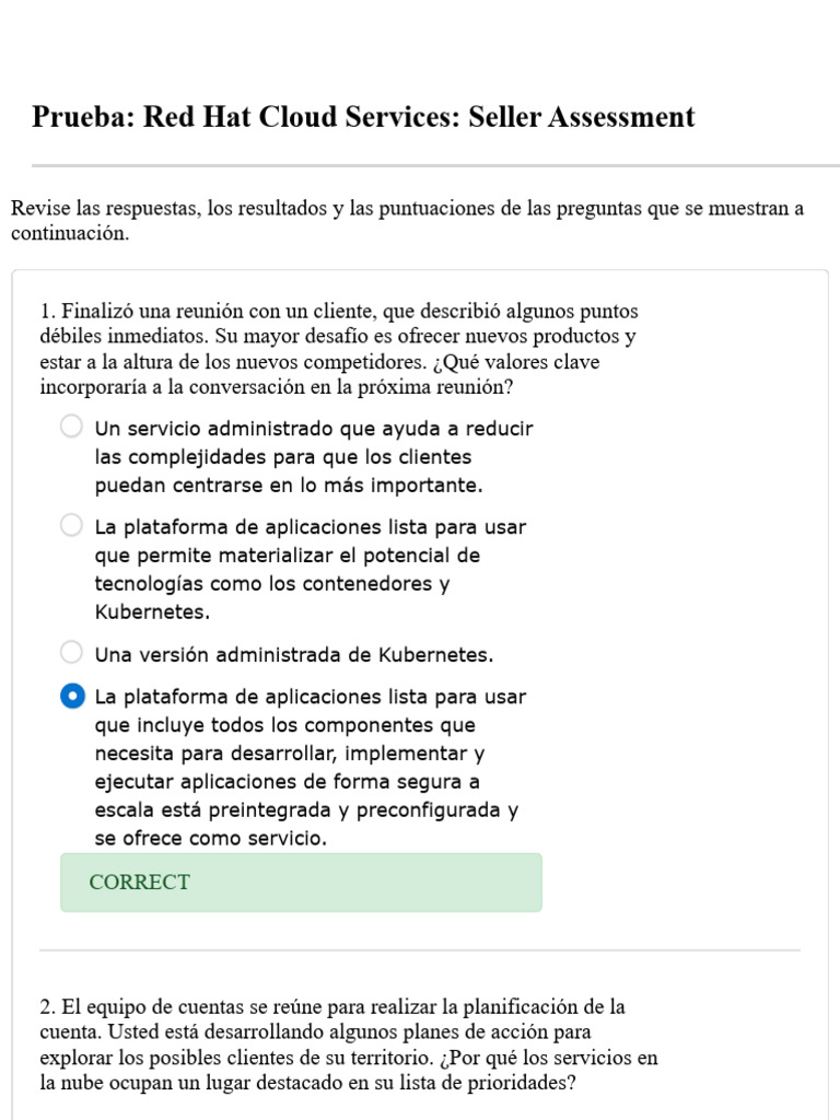 Red Hat Cloud Services_ Seller Assessment78 | PDF | Computación en la nube | Servicios web de Amazon