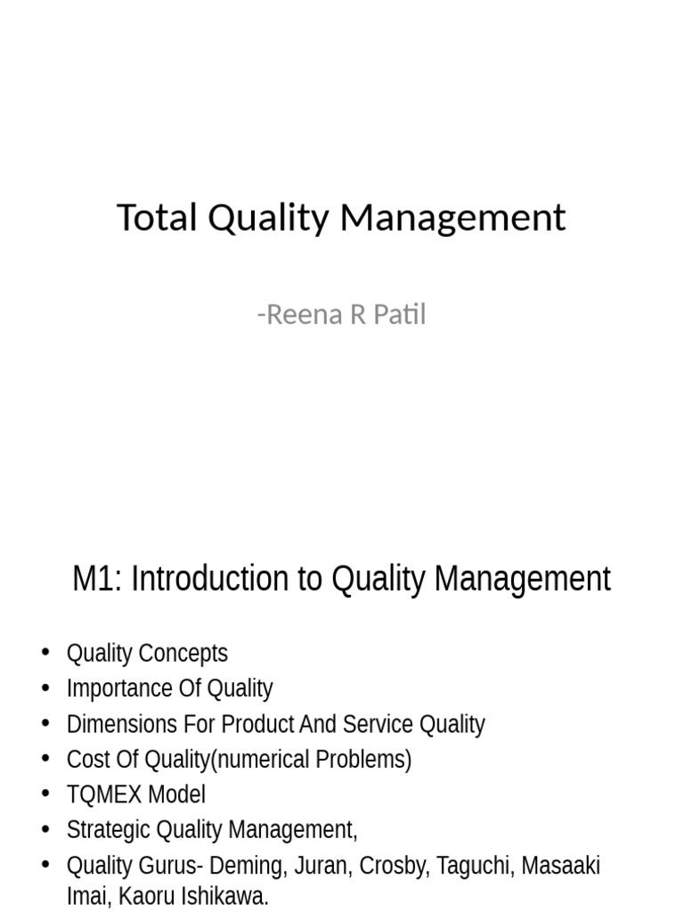 Total Quality Management Overview | PDF | Quality (Business) | Quality ...