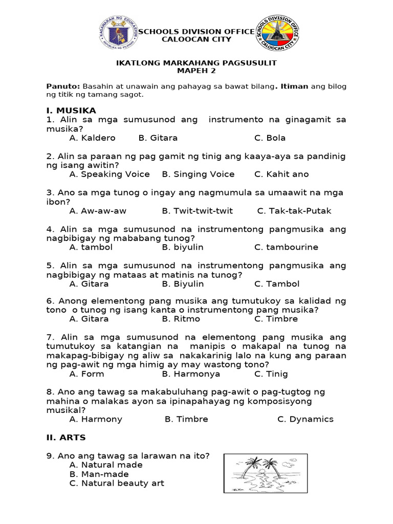 Mapeh G2 Q3 PT | PDF