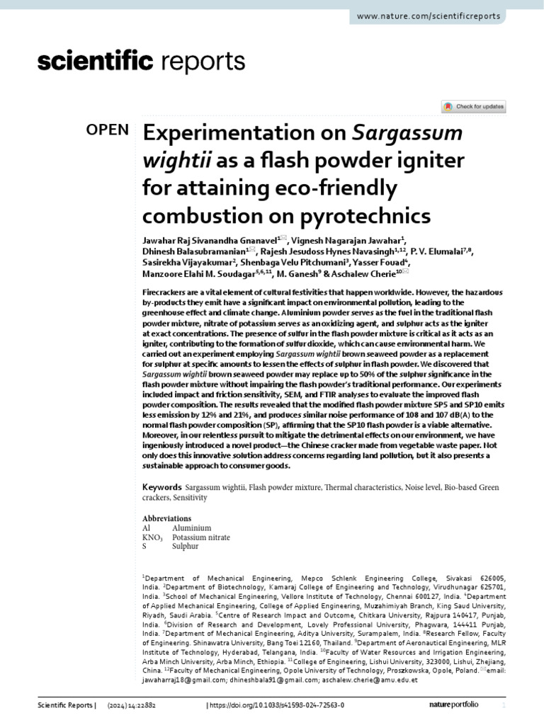 Experimentation On Sargassum Wightii As A Flash Powder Igniter For ...