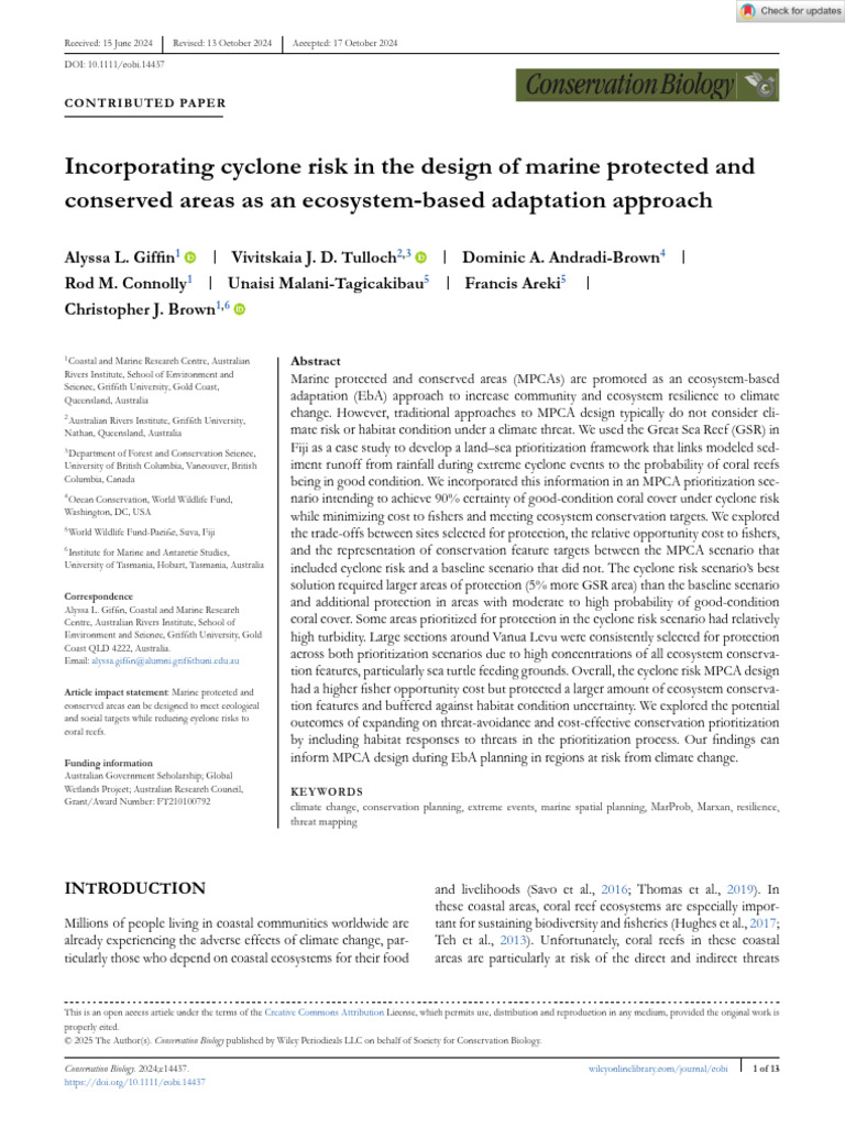 Griffin_al2025.CicloneRiskMPAEcosystemBased | PDF | Oceanography | Environmental Science