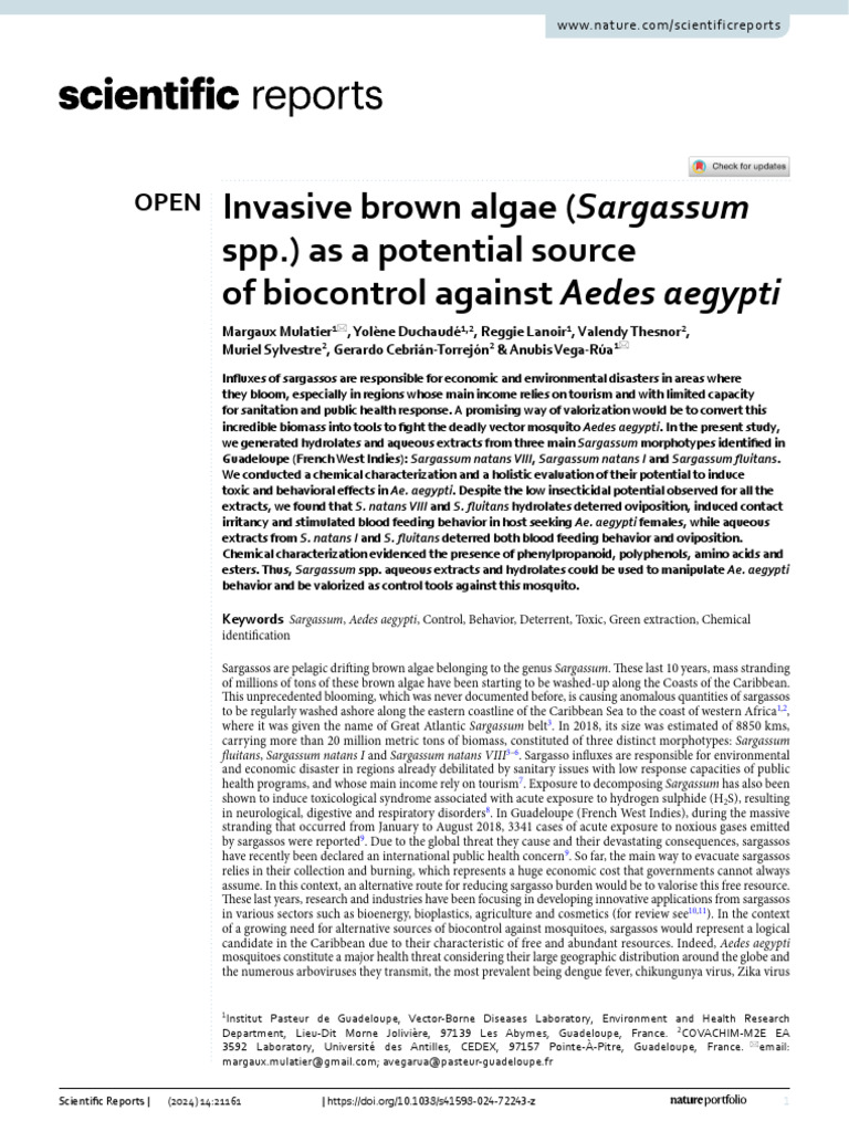 Invasive Brown Algae Sargassum SPP As A Potential Source of Biocontrol ...
