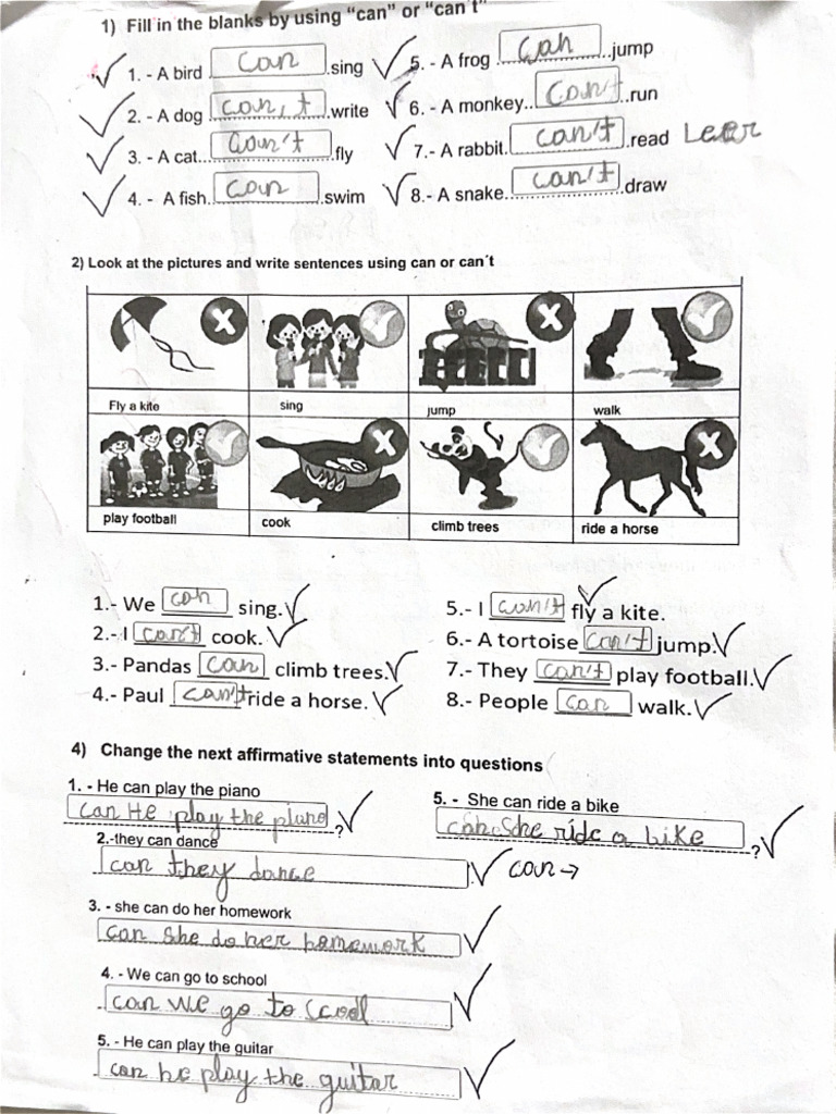 2) Look at The Pictures and Write Sentences Using Can or Can't | PDF