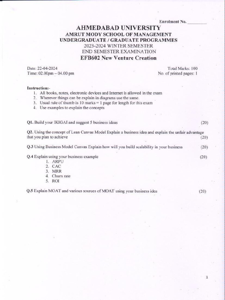 New Venture Creation (EFB602) 2023 - 2024 - Winter Semester - End ...