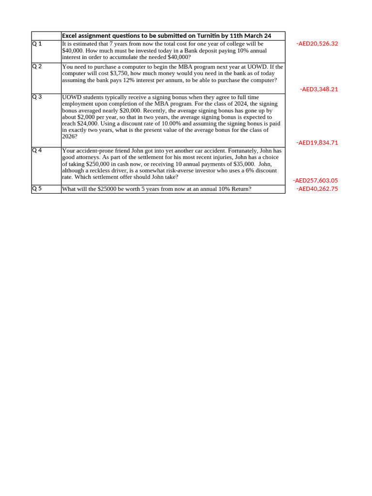 Excel Assignment-1-TVM (1) (1) | PDF