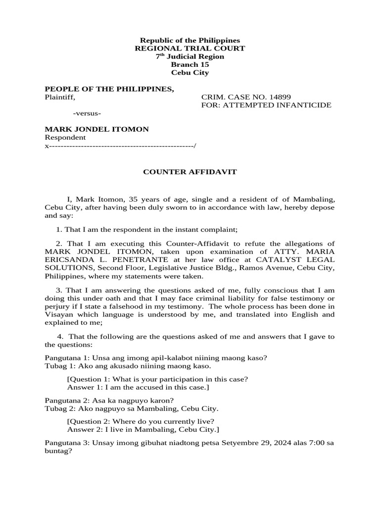 COUNTER AFFIDAVIT (SAMPLE ONLY) | PDF | Affidavit | Perjury