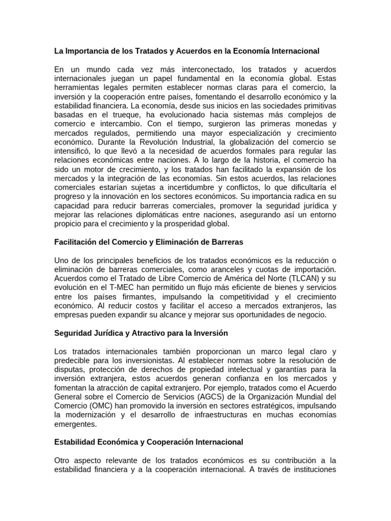 La Importancia de Los Tratados y Acuerdos en La Economía Internacional Resumen | PDF | Comercio ...