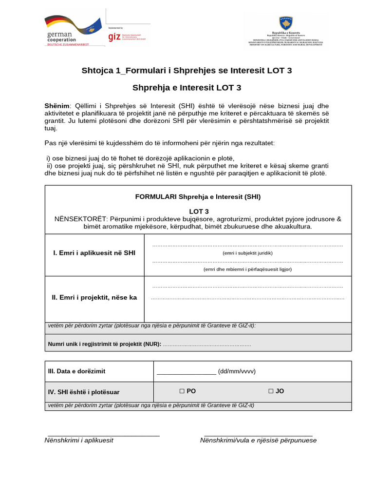 Formulari I Shprehjes Se Interesit LOT 3 | PDF