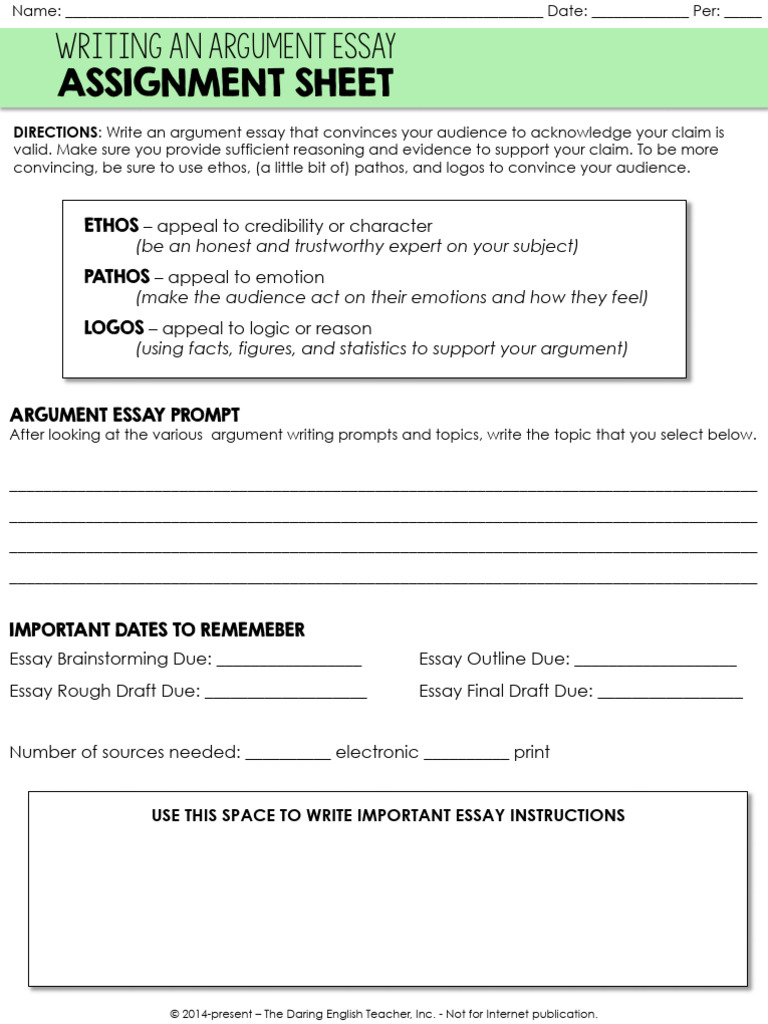 Intro To Argument Writing Packet | PDF | Essays | Argument