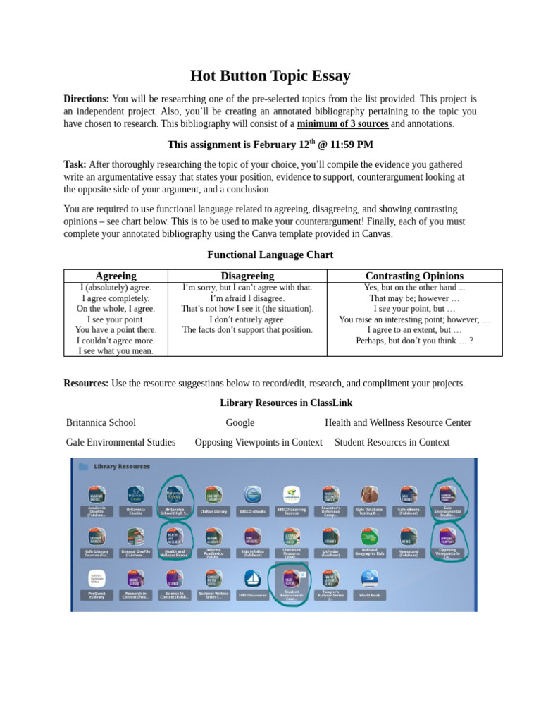 Hot Button Topic Essay - Project Outline (1) | PDF | Essays | Argument