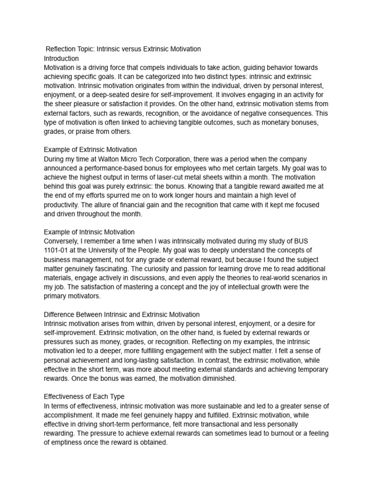 Intrinsic Versus Extrinsic Motivation 13 | PDF | Motivational | Motivation