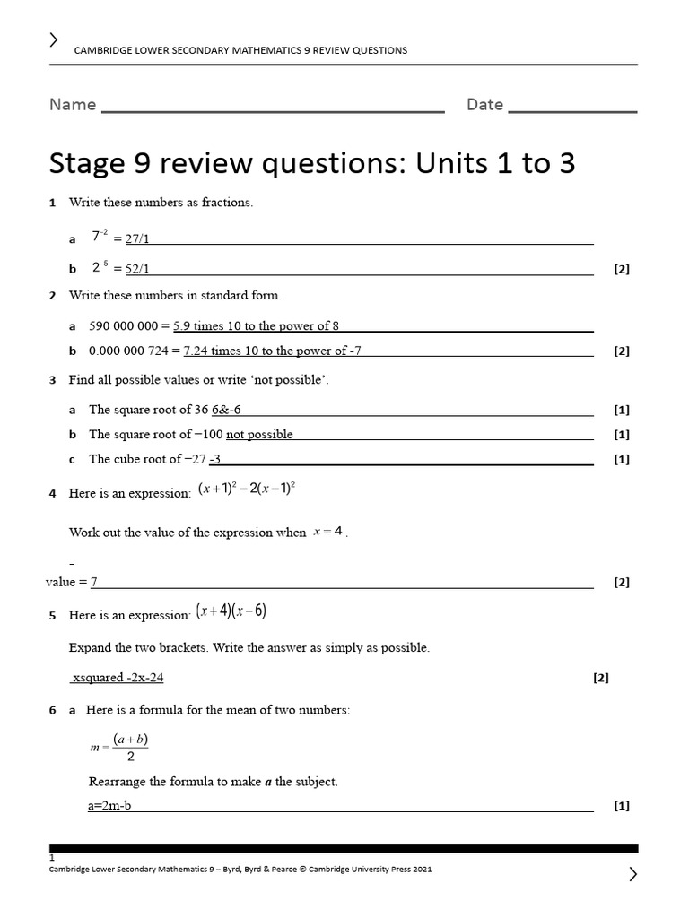 Cambridge Math 9 Review Questions | PDF | Area | Mathematical Concepts