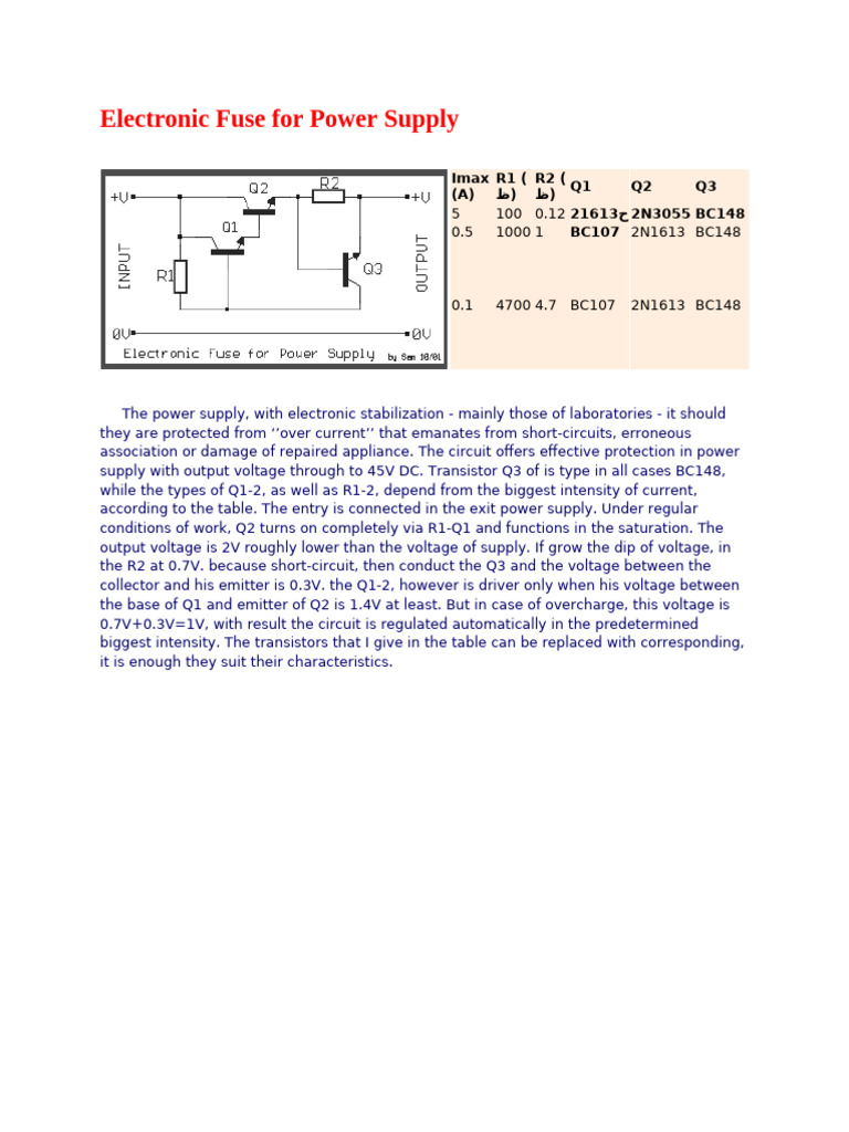 Electronic Fuse For Power Supply | PDF