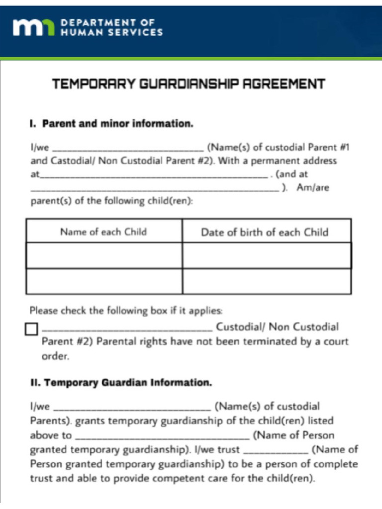 Temporary Guardianship Agreement | PDF