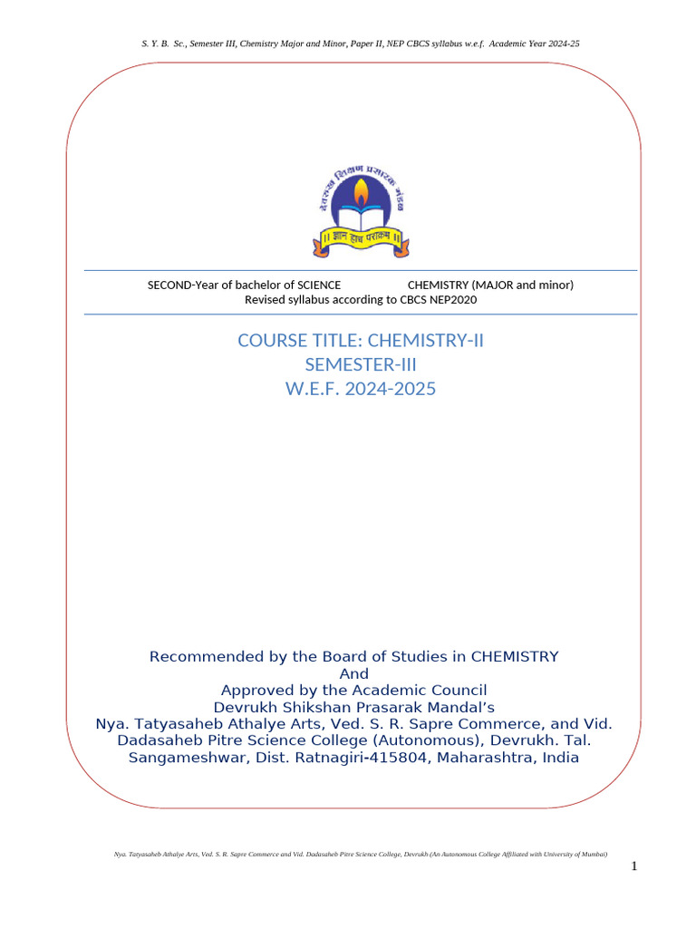 S.Y.B.Sc. Sem-III Paper-II Syllabus NEP | PDF | Aldehyde | Chemical ...