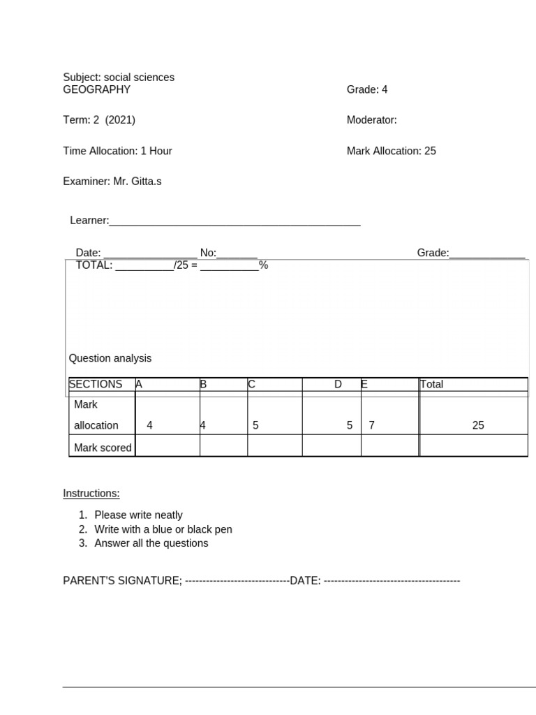 Grade 4 Cover Page Geography | PDF