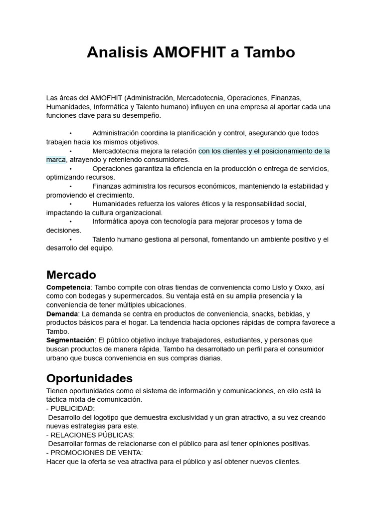 Analisis AMOFHIT A Tambo | PDF | Marketing | Negocios económicos