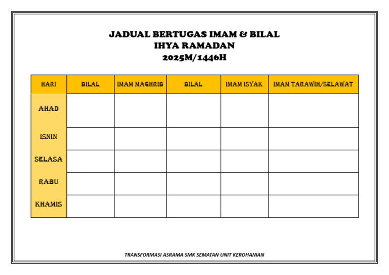 Jadual Bertugas Imam | PDF