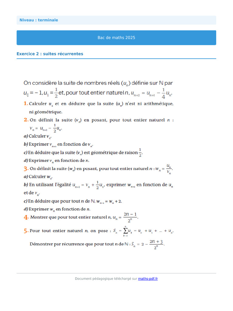 Exercice Bac de Maths 2025 Terminale 2568 | PDF
