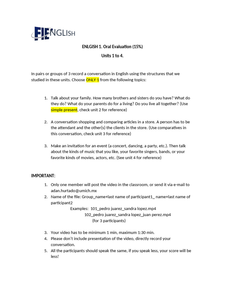 English Oral Evaluation Guidelines | PDF | Learning | Linguistics