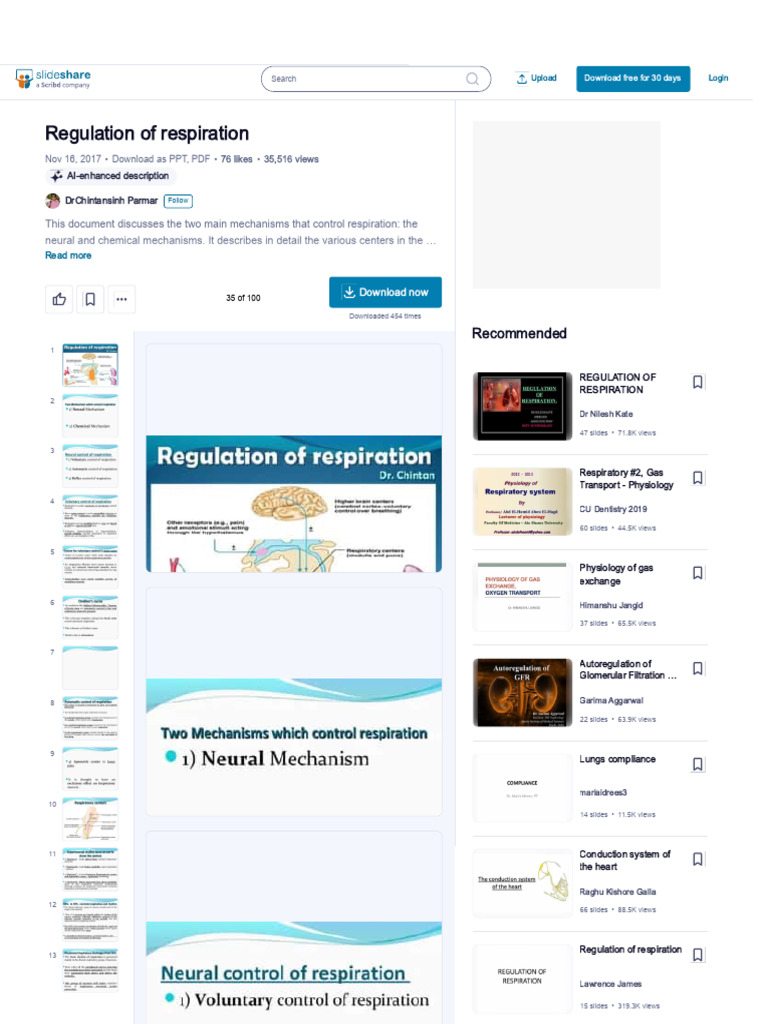 Regulation of Respiration | PDF | Breathing | Respiratory System