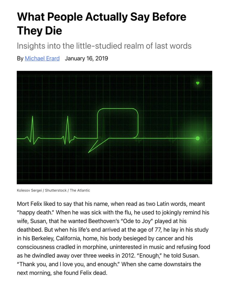How Do People Communicate Before Death? - The Atlantic | PDF | End Of Life Care | Palliative Care