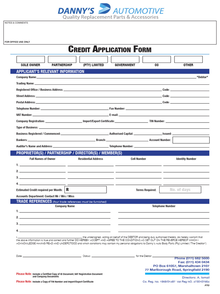 DA - Export Credit Application | PDF | Surety | Debtor