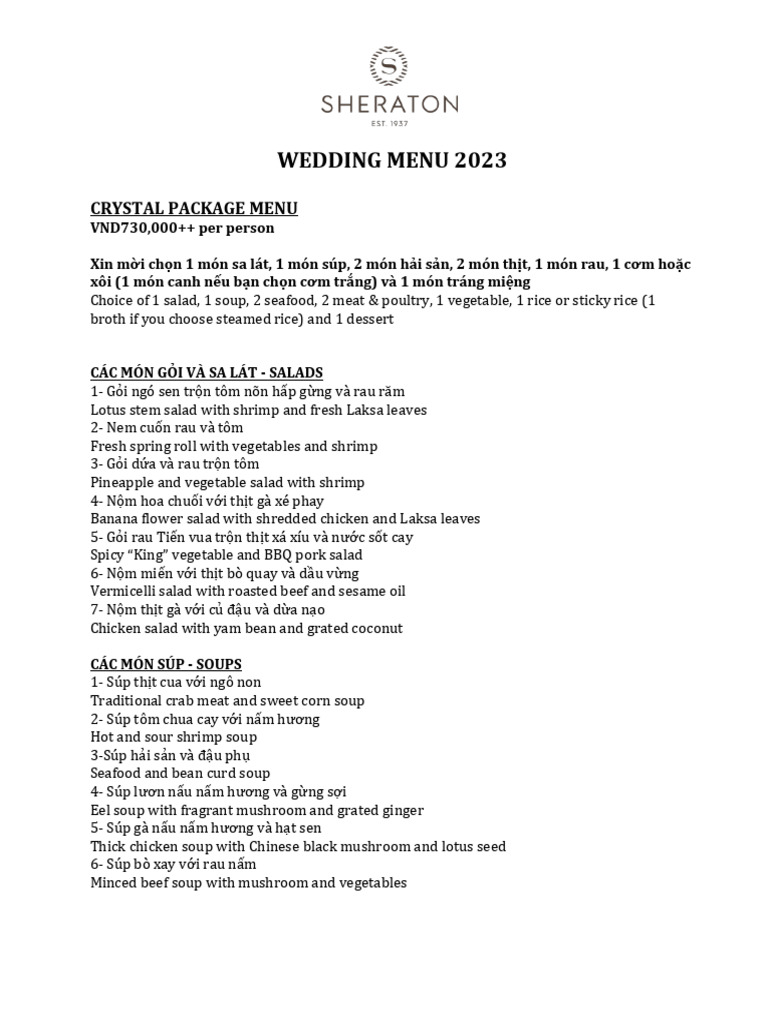 Wedding Menu 2023 | PDF