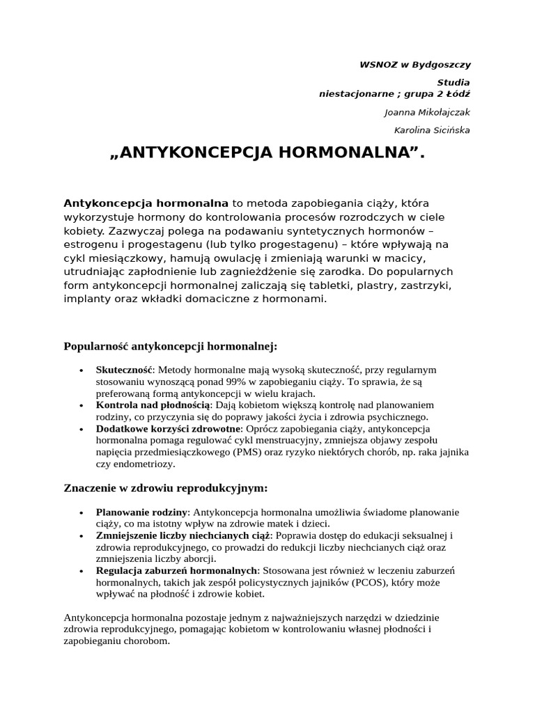 Farmakologia - Prezentacja Antykoncepcja Hormonalna. | PDF