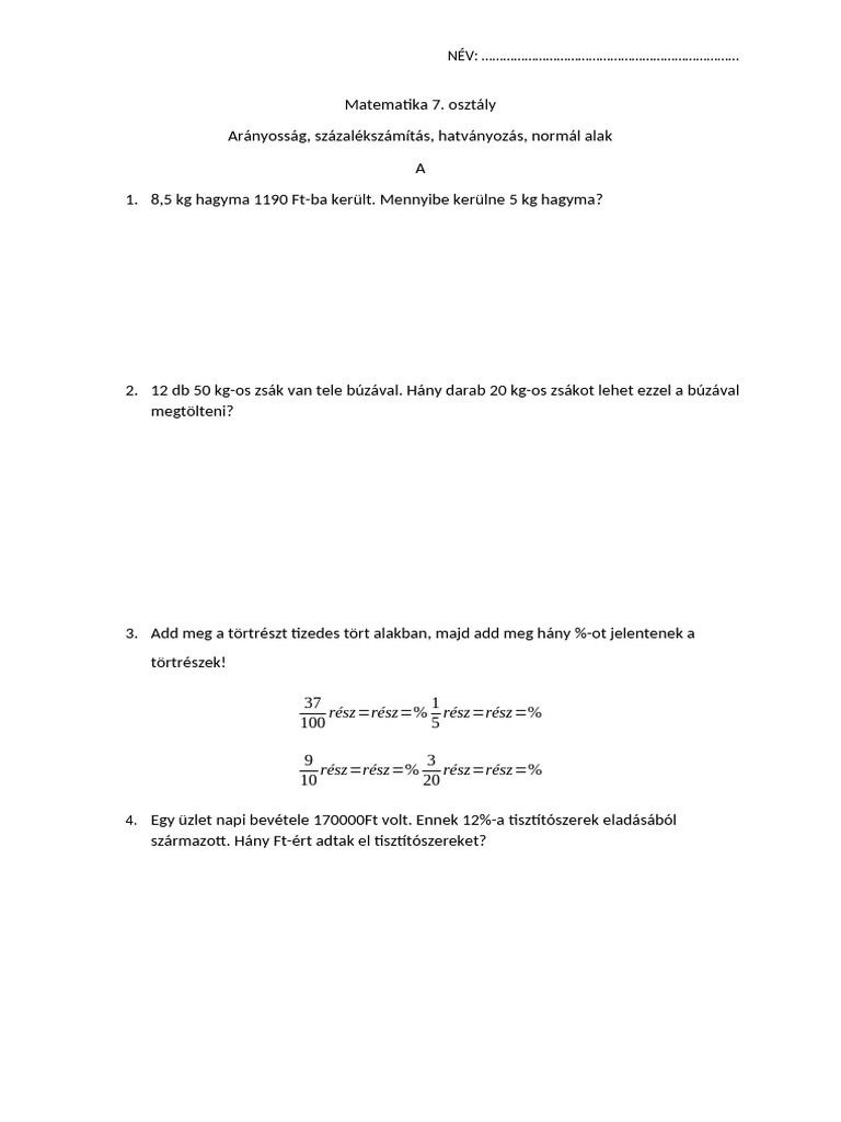 Számonkérés Írásban Mat7 1. Témakör | PDF