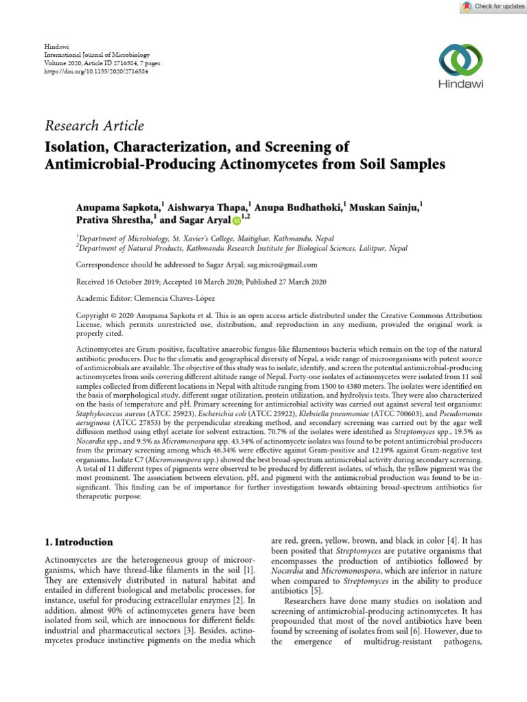 International Journal of Microbiology - 2020 - Sapkota - Isolation ... International Journal of Microbiology - 2020 - Sapkota - Isolation ...
