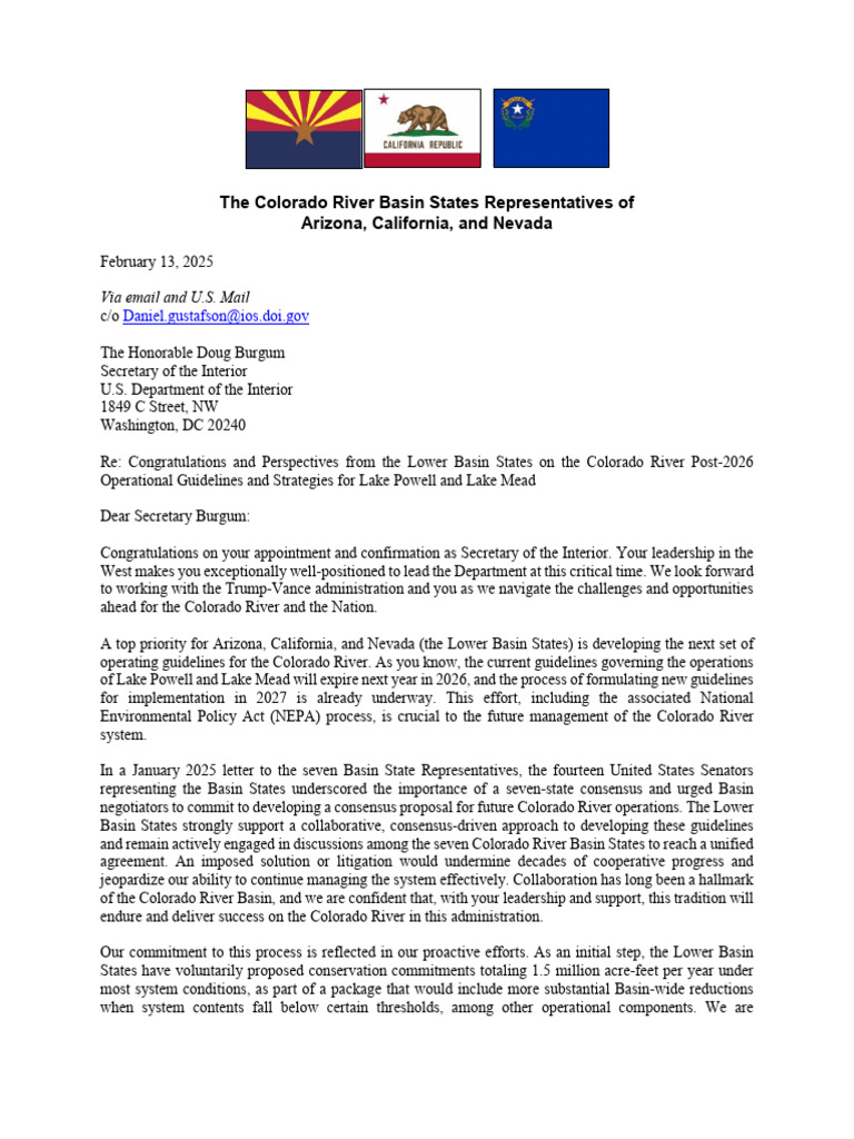 Alternative Draft Lower Basin States Letter | PDF | National ...