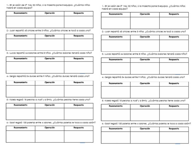 Problemas de división para 2º grado | PDF