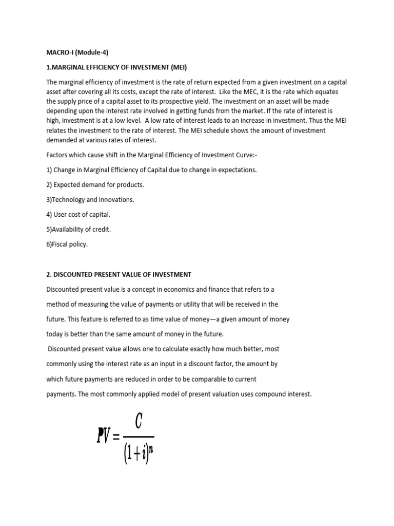 MACRO-I (Module-4) 1.marginal Efficiency of Investment (Mei) | PDF