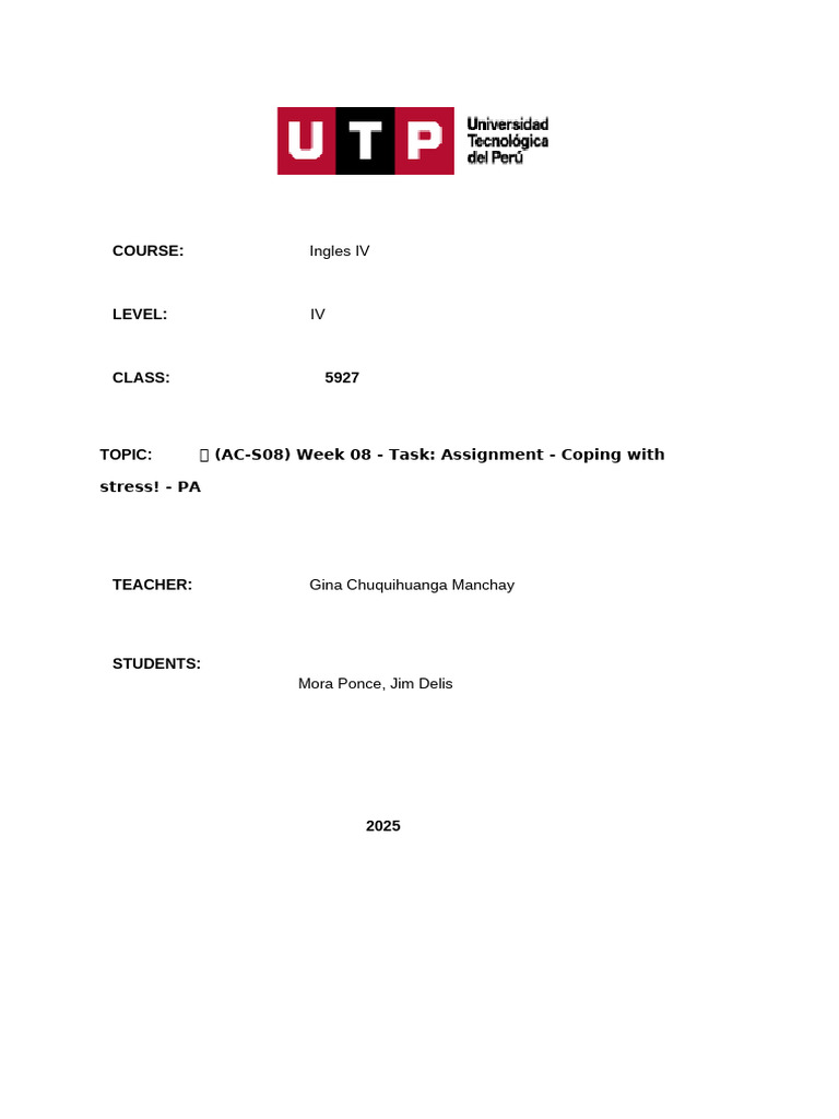 ? (AC-S08) Week 08 - Task Assignment - Coping With Stress! - PA | PDF