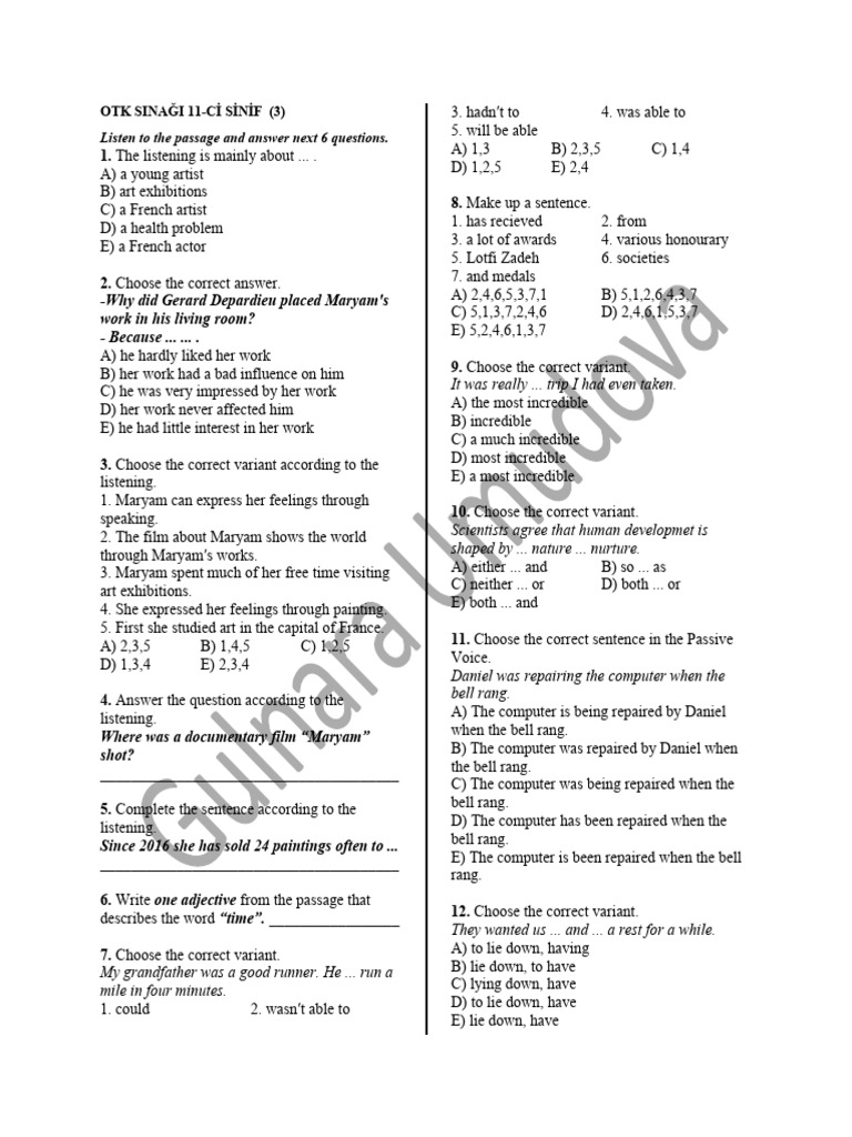 OTK Sınağı-11ci Sinif (2022-N3) + Düzgün Cavalar, Audio | PDF | Linguistic Typology | Languages
