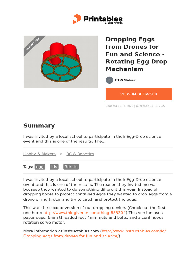 Egg Drop Drone Mechanism Design | PDF