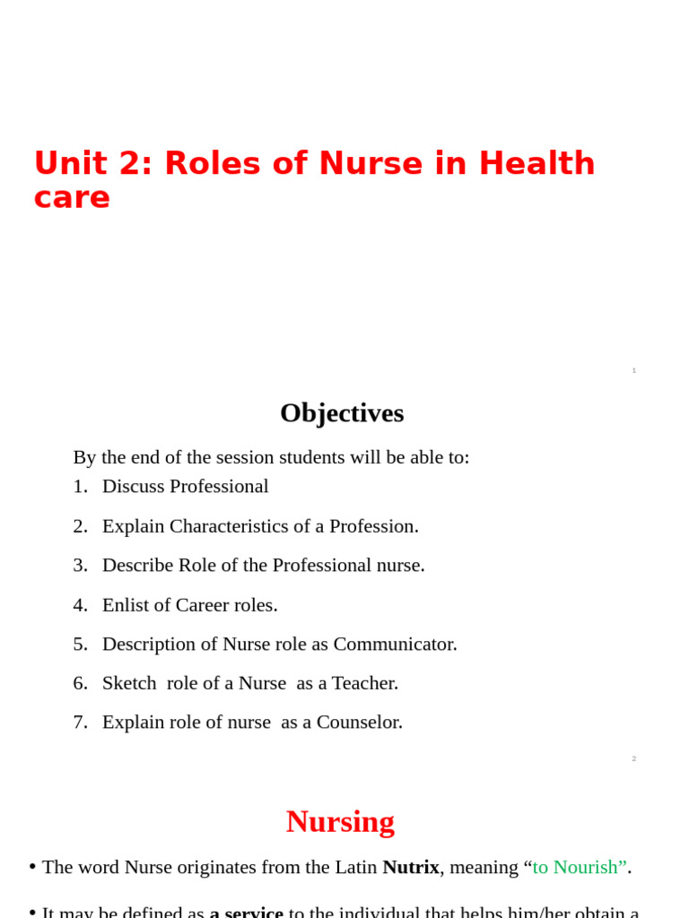 Nurse Roles in Healthcare Explained | PDF | Nursing | Profession